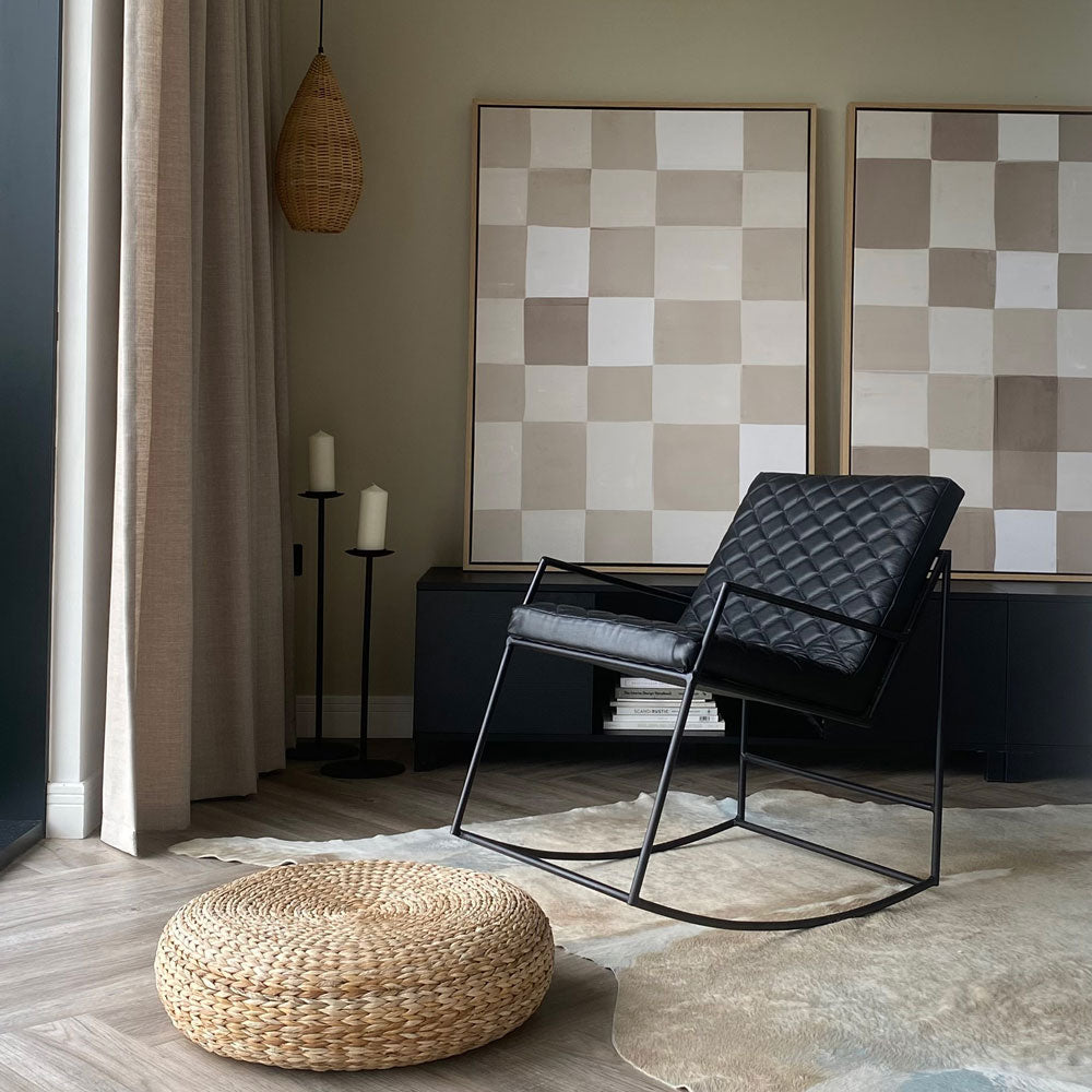 Neutral Checkerboard Abstract Canvas Set | Green Lili