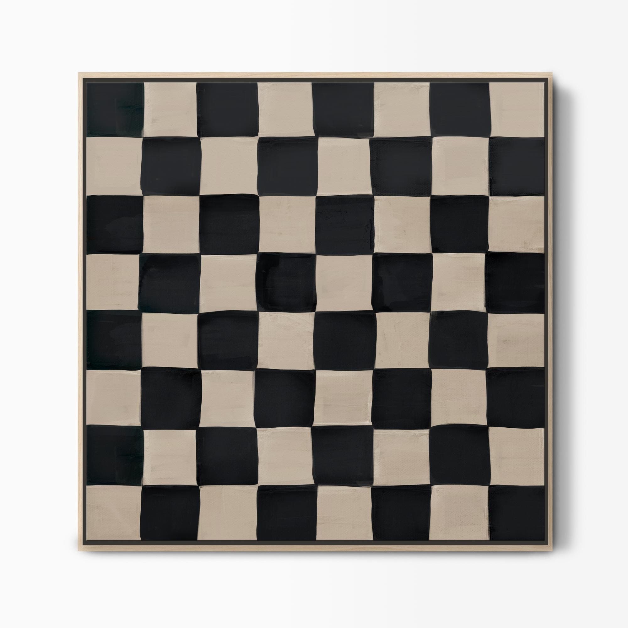 Black & Neutral Checkerboard Framed Canvas Art | Green Lili