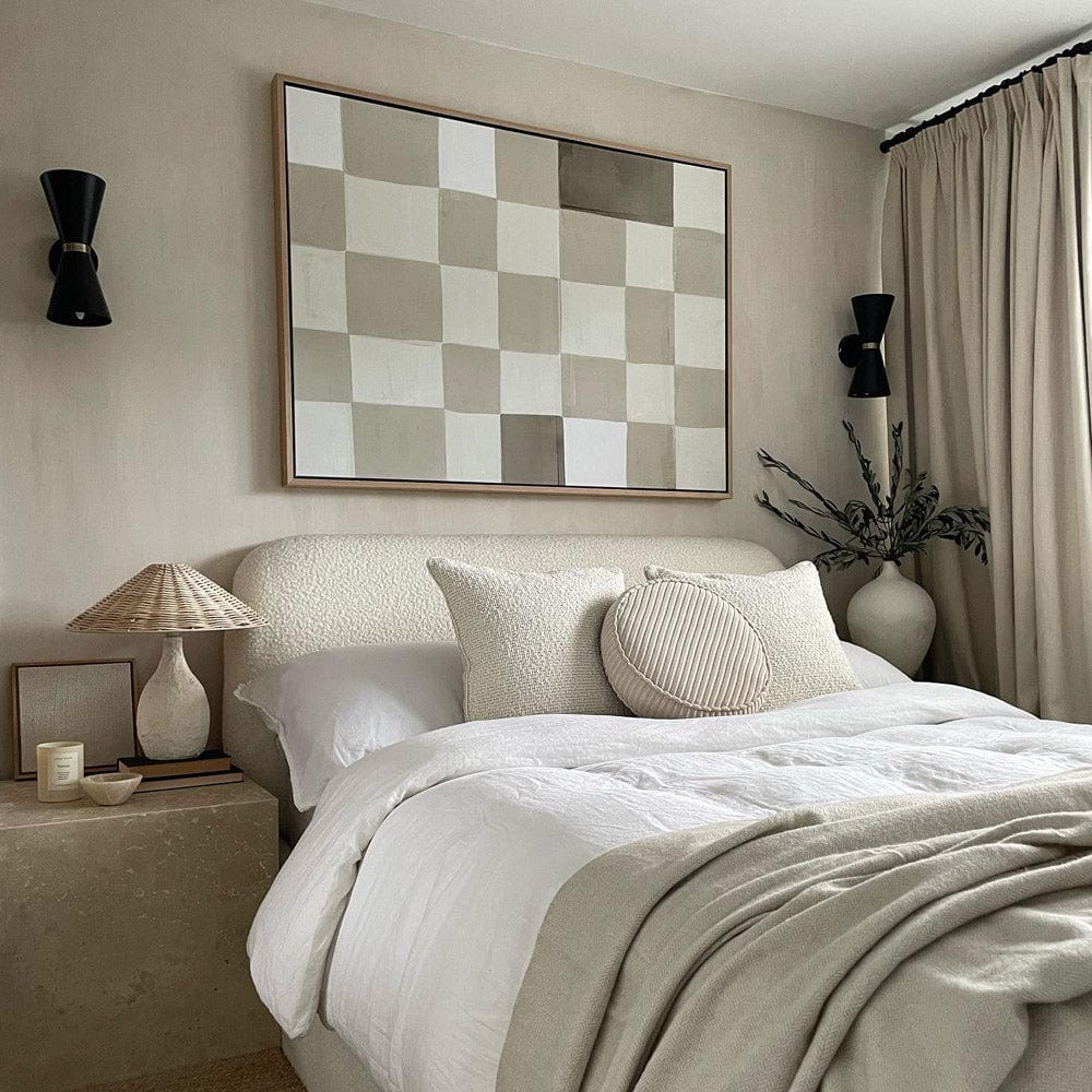 Neutral Checkerboard Framed Abstract Canvas Art | Green Lili