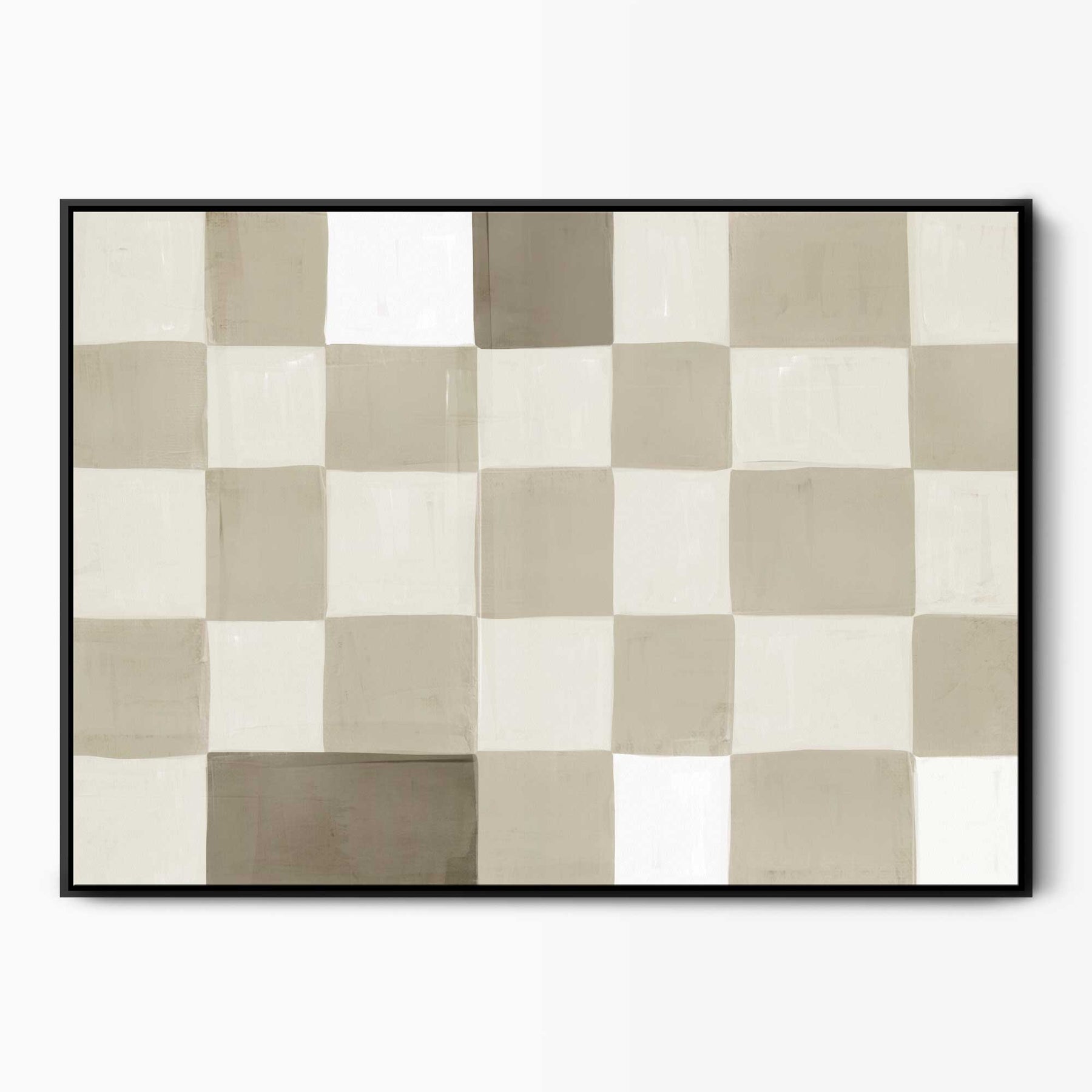 Neutral Checkerboard Framed Abstract Canvas Art | Green Lili