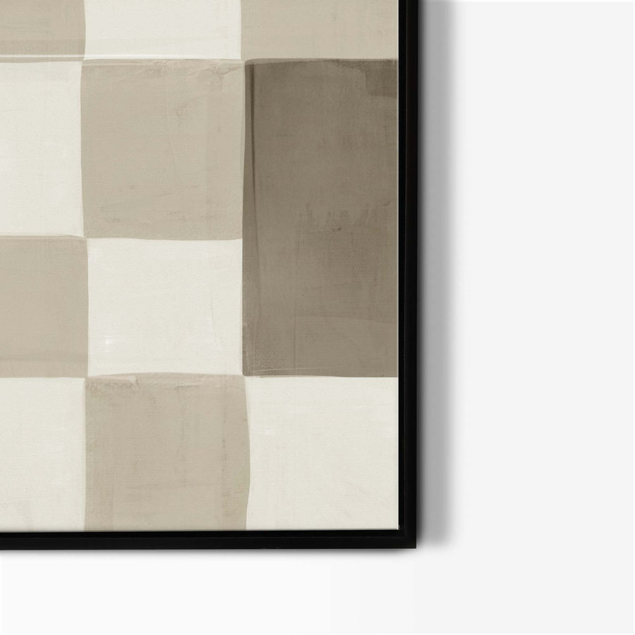 Neutral Checkerboard Framed Abstract Canvas Art | Green Lili